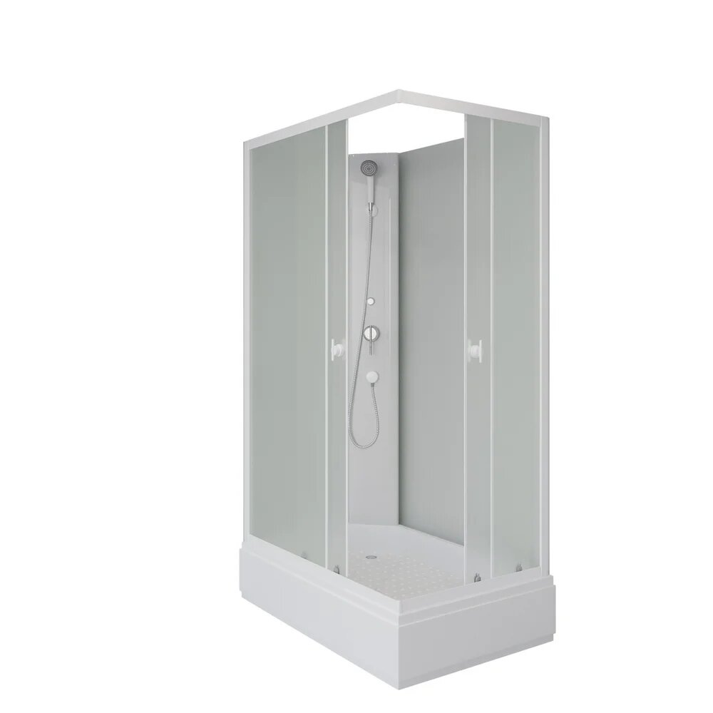 Душевая кабина Niagara Промо (Promo) P100/80/26Q/MT/BK прямоугольная, стеклянная, 100x80, открытая (без крыши), с матовым стеклом, без гидромассажа, средний поддон, с белым профилем