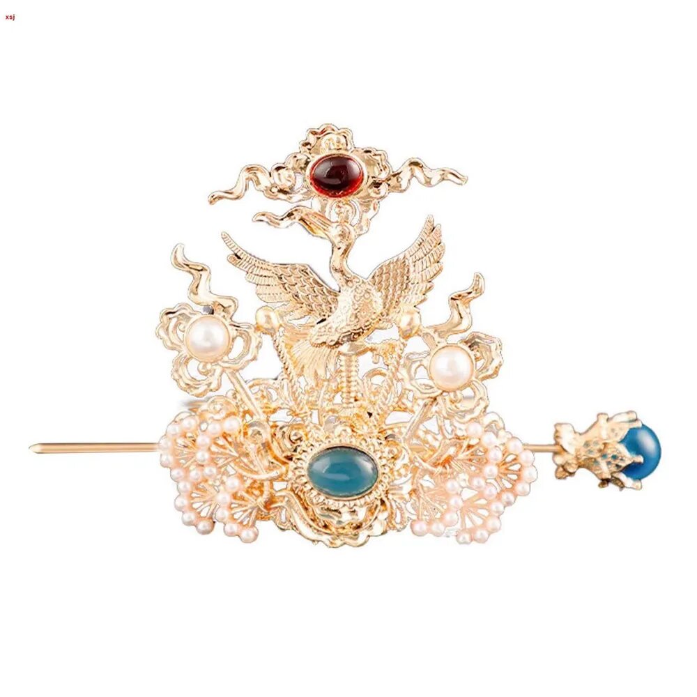 Диадема Корона для волос в древнем придворном стиле с камнями и жемчугом