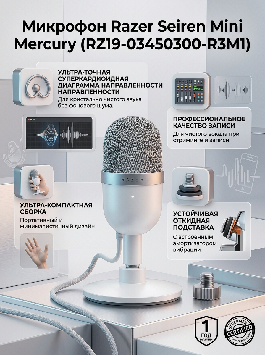 Микрофон Razer Seiren Mini Mercury – Ultra-compact Condenser Microphone (RZ19-03450300-R3M1)