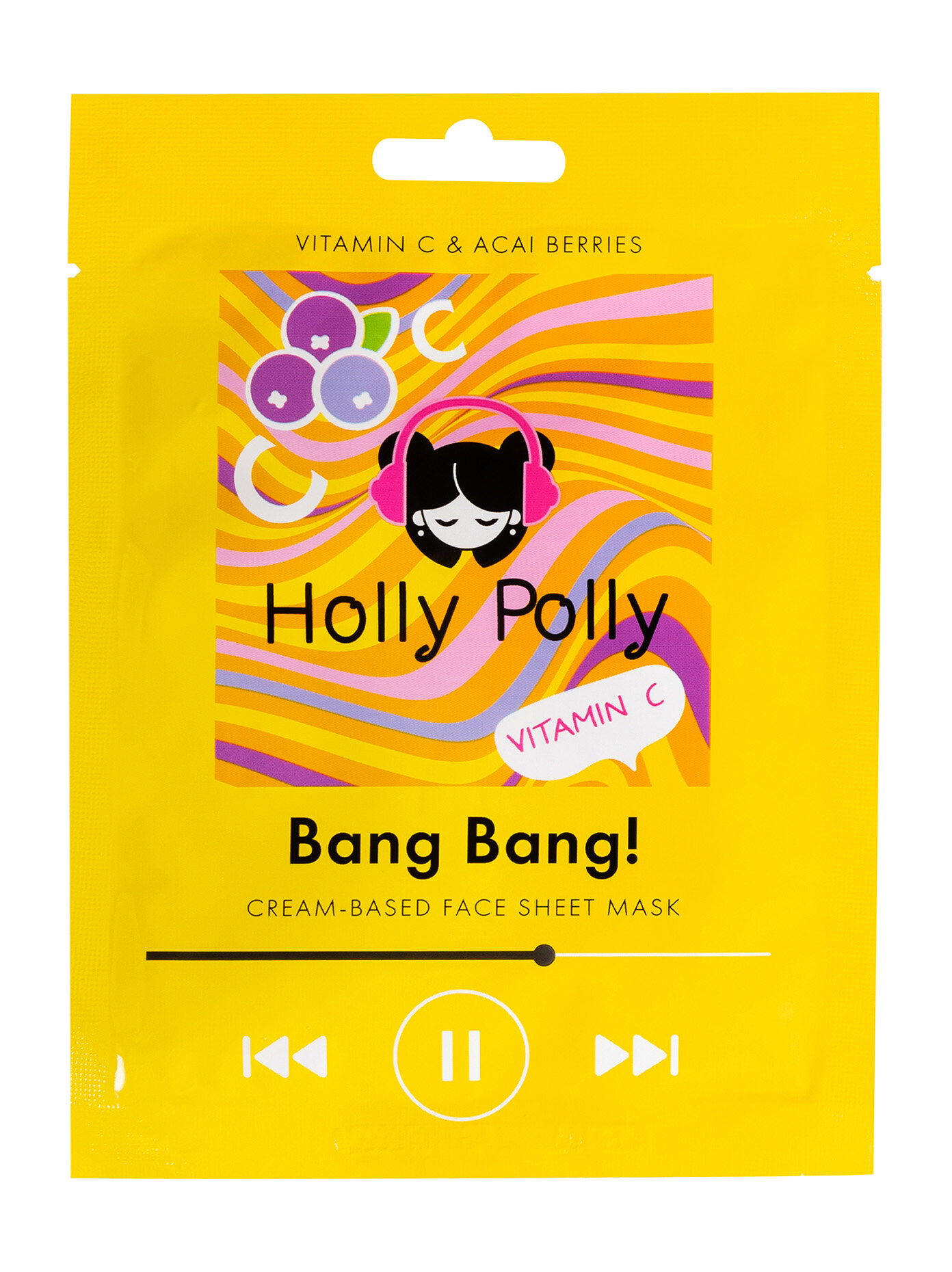 Тканевая маска для лица на кремовой основе Bang Bang! с витамином С и ягодами асаи витаминная, 22 г