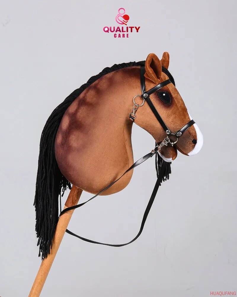 Хоббихорс, 80 см, плюш, дерево, эко-кожа, коричневый, черный, белый