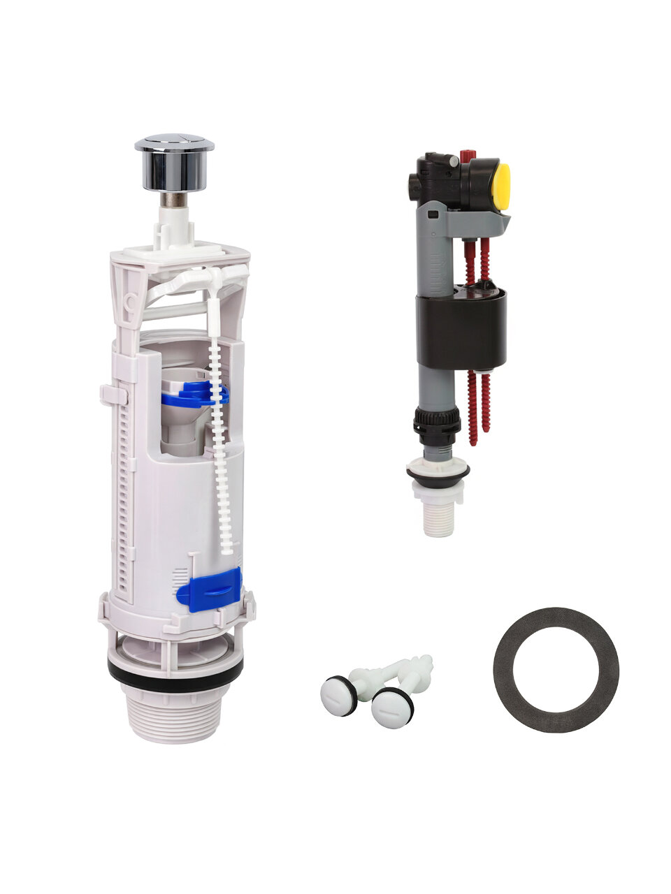 Арматура для бачка унитаза Wave WArm.01 универсальная, 1/2 дюйма, двухрежимная кнопка хром, полный комплект для ремонта