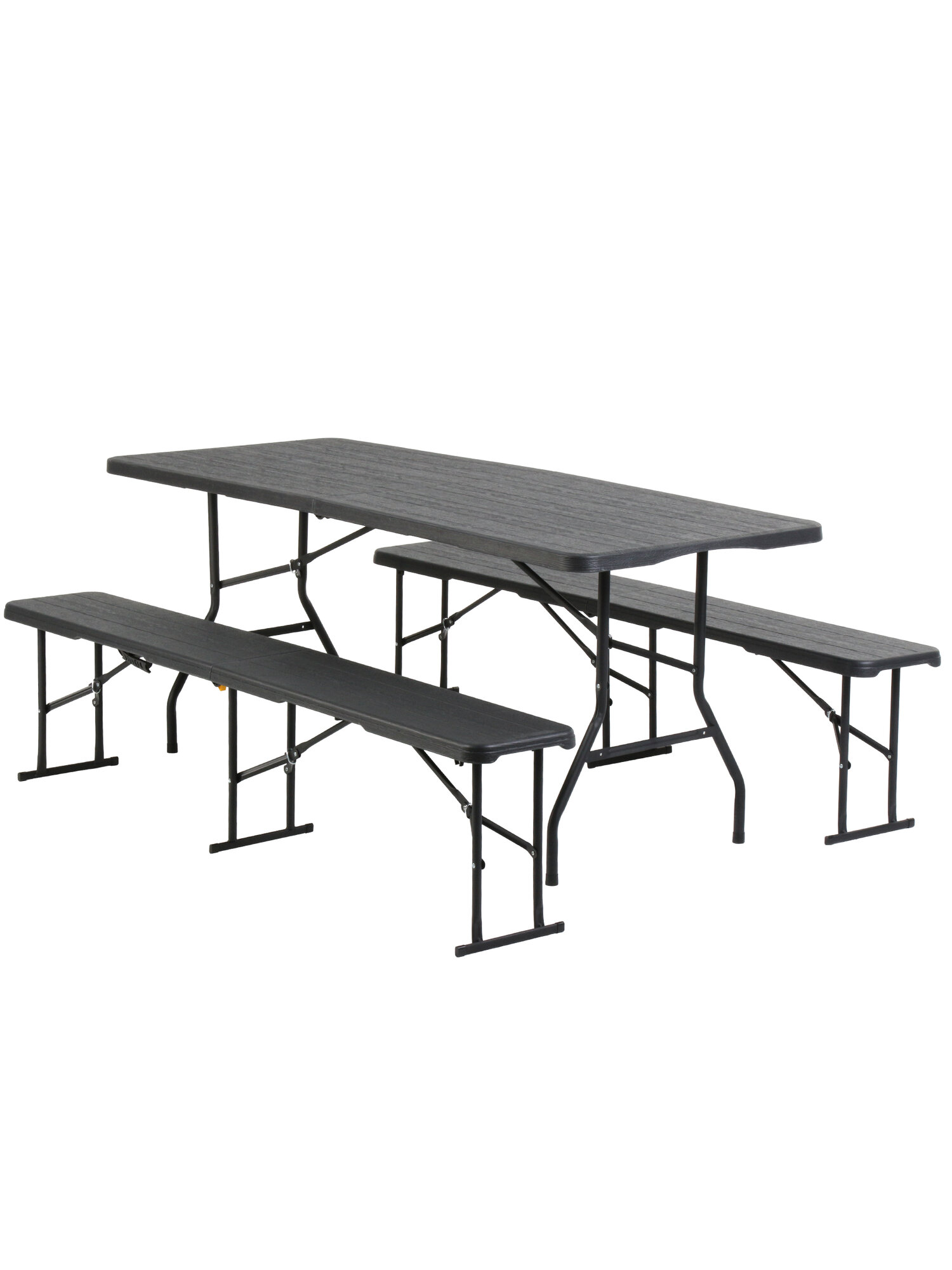 Набор садовой мебели складной: стол 180х70 см и две скамьи, черный цвет, текстура под дерево, для дачи и отдыха C010218