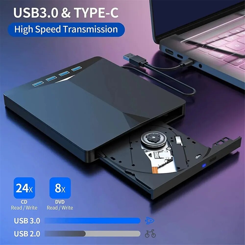 7-В-1 USB 3.0 Type-C Внешний Пишущий DVD RW CD-Привод Для ПК-Ноутбука