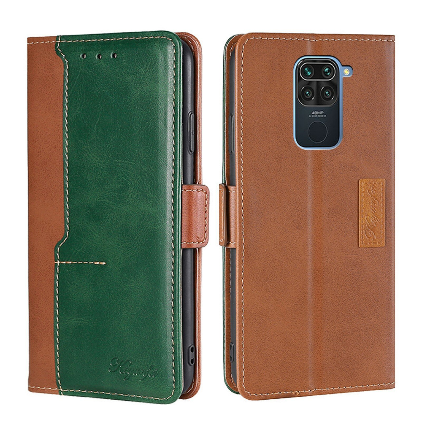 Чехол-книжка MyPads для Xiaomi Redmi 10X и Redmi Note 9 зеленый с коричневым