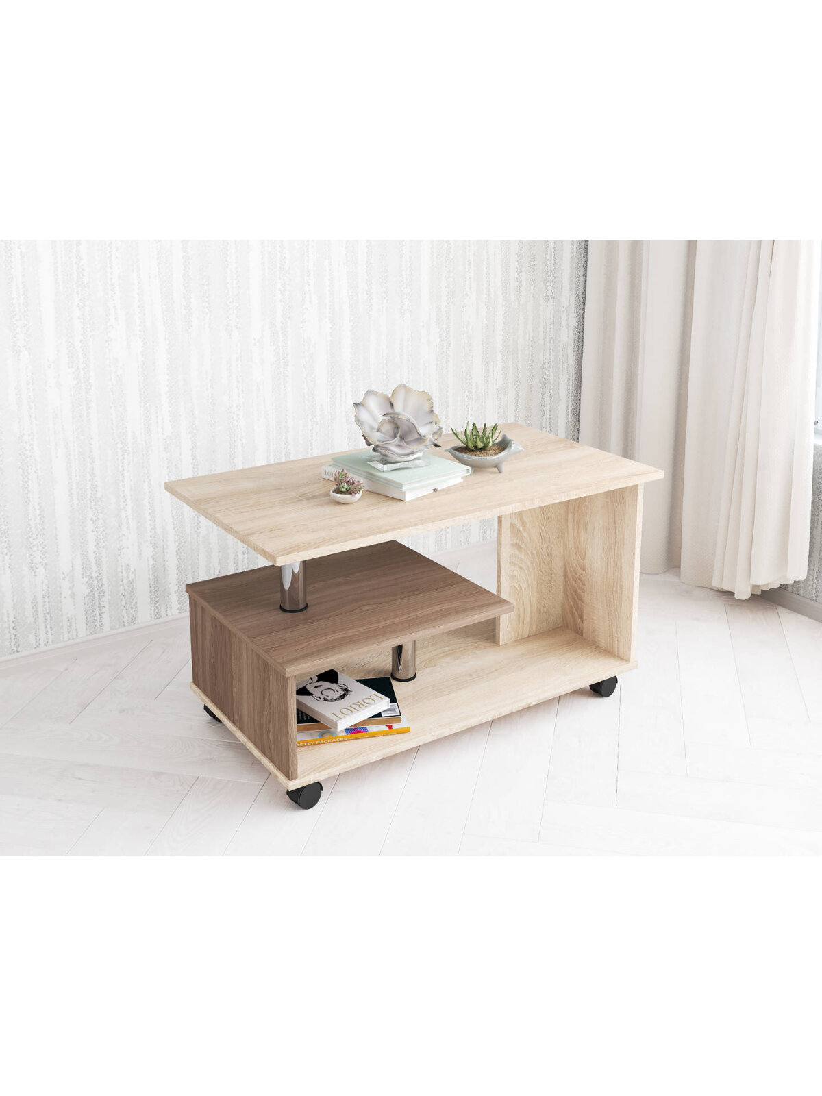 Стол журнальный "Консул-5 Сонома/Ясень" Huge Mebel. Ширина 900 Высота 510. Столы журнальные