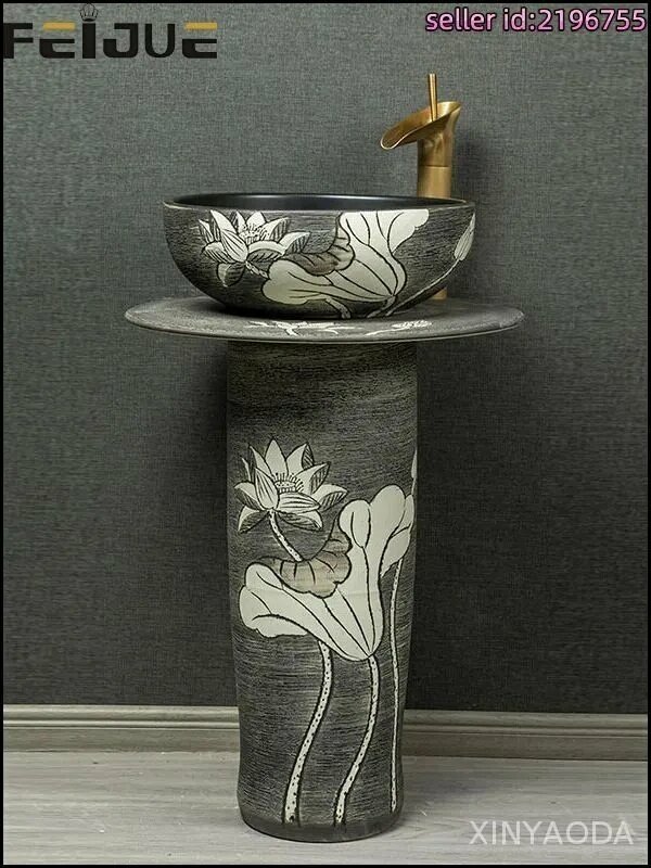 Эксклюзивная отдельностоящая модель для ванной, керамическая напольная раковина 41х41х81 см, комплектуется сифоном и донным клапаном.