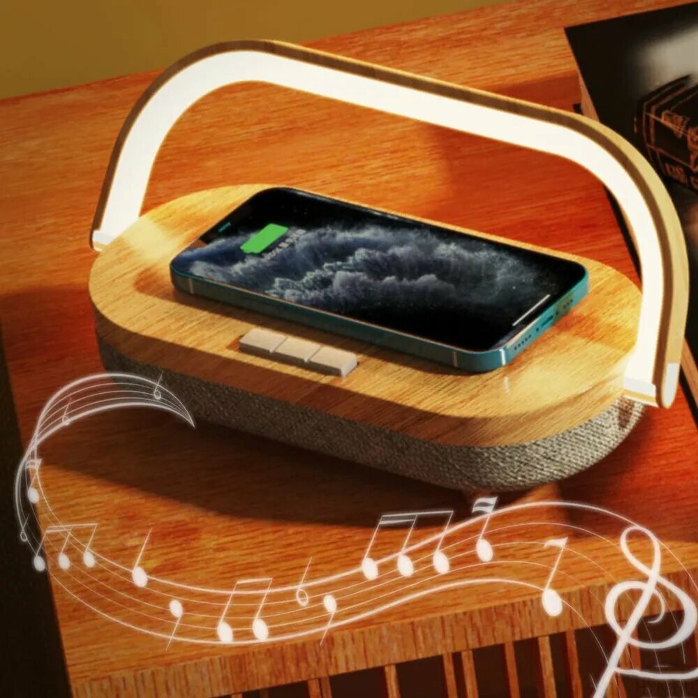 Лампы для беспроводной зарядки: Настольная модель с Bluetooth-колонкой для ночного столика, 3-ступенчатая сенсорная версия с защитой зрения, умная опция с регулируемым держателем телефона, 5V