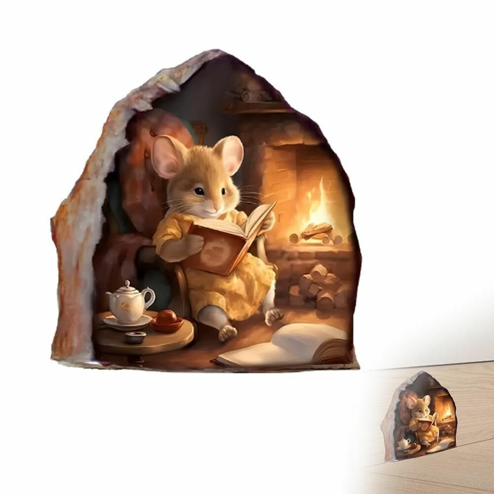 Креативные 3D-наклейки Мышь в двери с дорожными знаками, самоклеящиеся ПВХ-стикеры для декора стен в гостиной/спальне