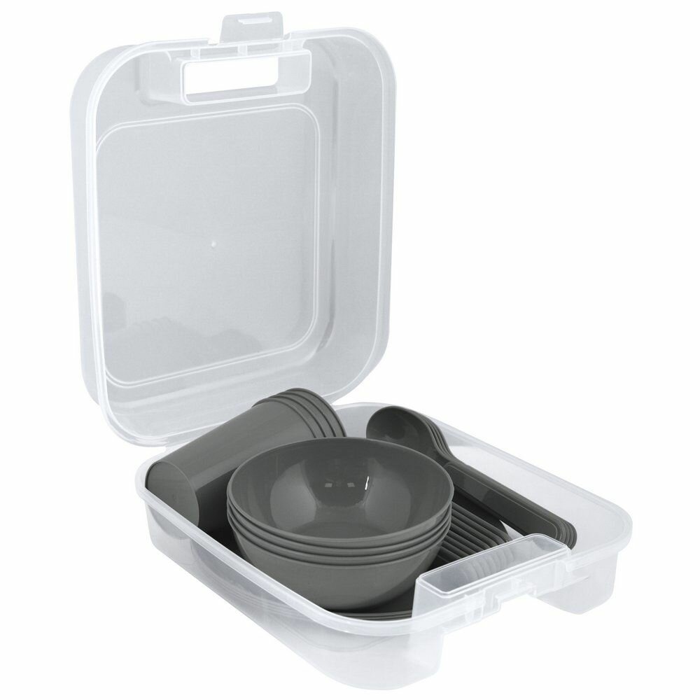 Набор посуды Пикник на 4 персоны (24 предмета) (серый цвет). Изготовлено из пластмассы (полипропилен).