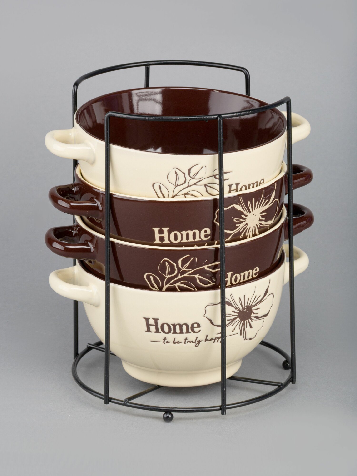 Набор бульонниц на подставке керамических 4 шт Шоколад набор супниц