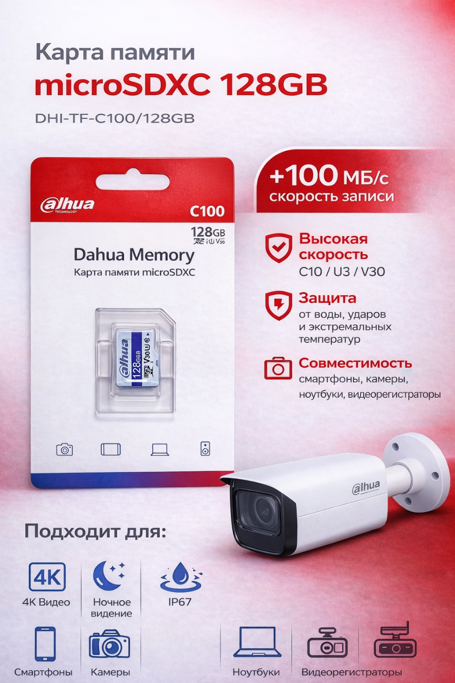 Карта памяти Dahua microSDXC 128 ГБ [DHI-TF-C100/128 ГБ]