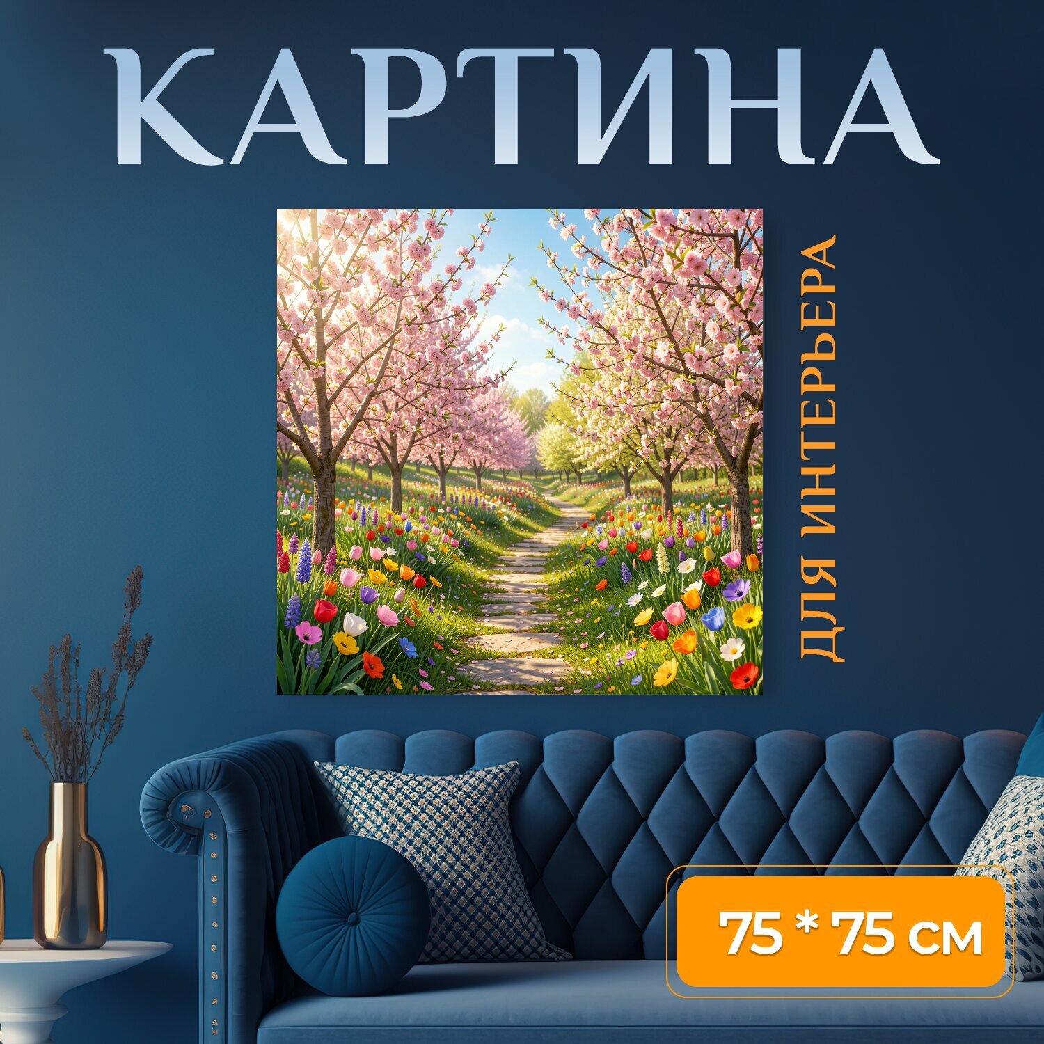 Картина на холсте "Весна, реалистичный стиль, детализированное рисование, яркие цвета" на подрамнике 75х75 см. для интерьера