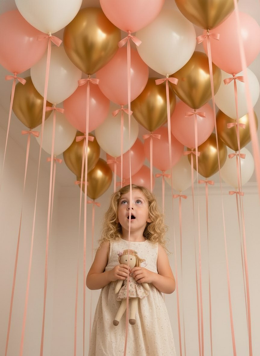 Набор гелиевых шаров, под потолок, 11 шт, розовый, золотой, белый, уже надутые