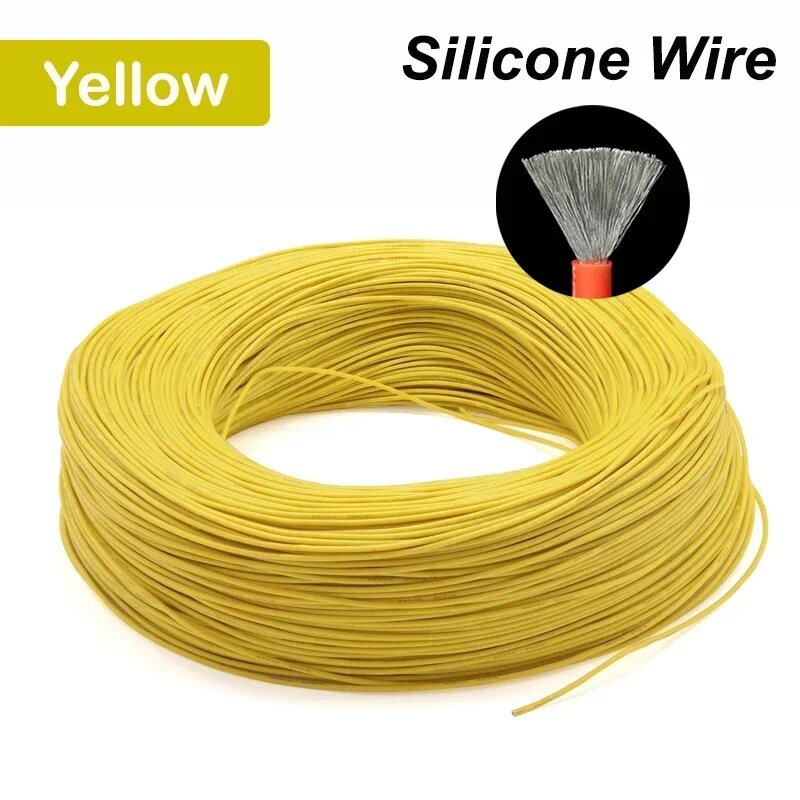 Мягкий силиконовый медный провод 30/28/26/24/22/20AWG 26AWG, Yellow, 3 meters