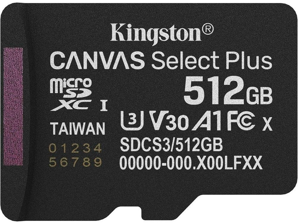 Карта памяти Micro SDXC 512GB Kingston Canvas Select Plus UHS-I U3 Class 10 SDCS3/512GBSP без адаптера