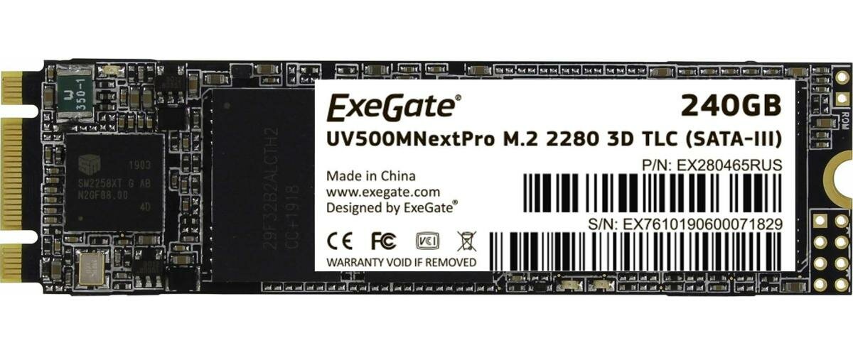 Твердотельный накопитель SSD M.2 256 Gb Exegate Next Pro+ Read 560Mb/s Write 500Mb/s 3D NAND TLC EX280472RUS