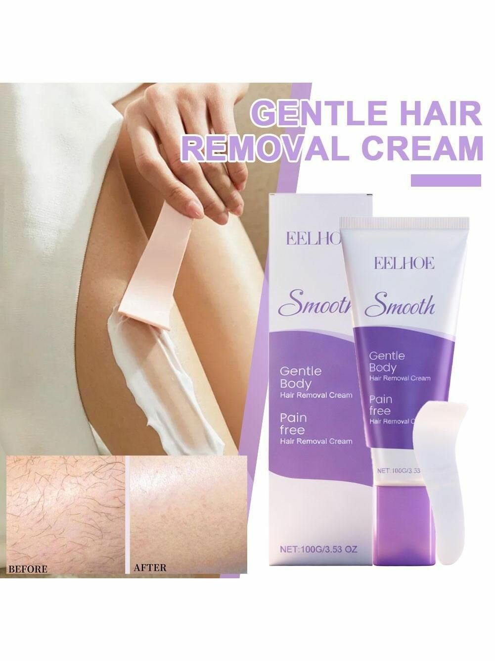 Крем для депиляции EELHOE 100г скребок, мягкий, увлажняющий и питающий кожу, для всего тела, делает кожу гладкой и чистой