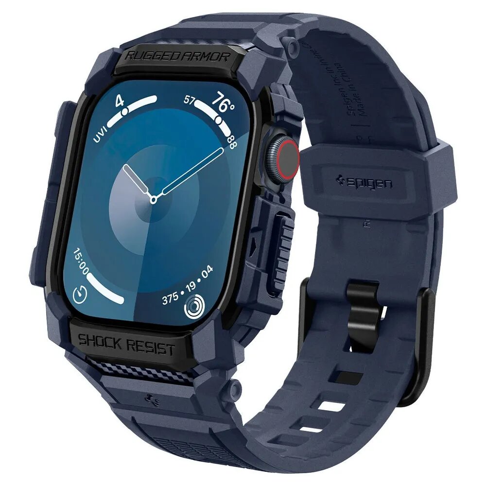 Чехол с ремешком Spigen на Apple Watch 10 46mm (ACS08606) Rugged Armor Pro / Спиген Чехол с ремешком для Эпл Вотч 10 Темно-синий