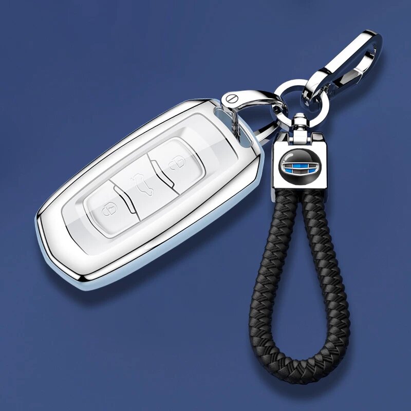 Совместимый чехол для ключей Geely Yizhao X3 с шнурковым замком - Серебристый для моделей 2017-2021