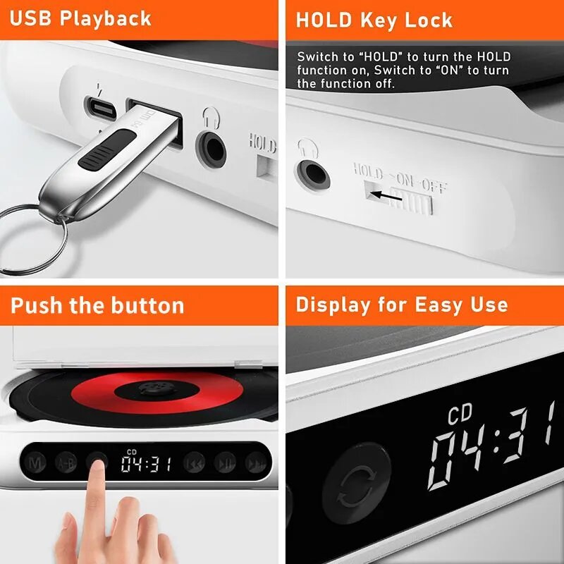 Bluetooth CD-плеер, тонкий и легкий портативный музыкальный плеер