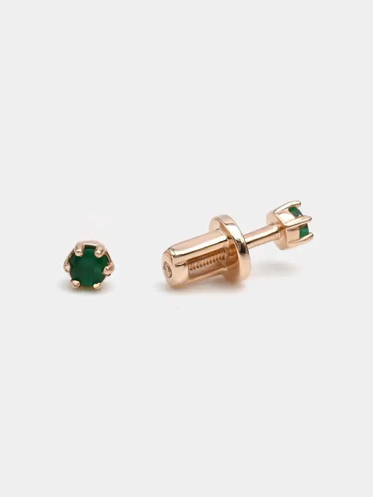 Серьги пусеты, красное золото, 375 проба, изумруд
