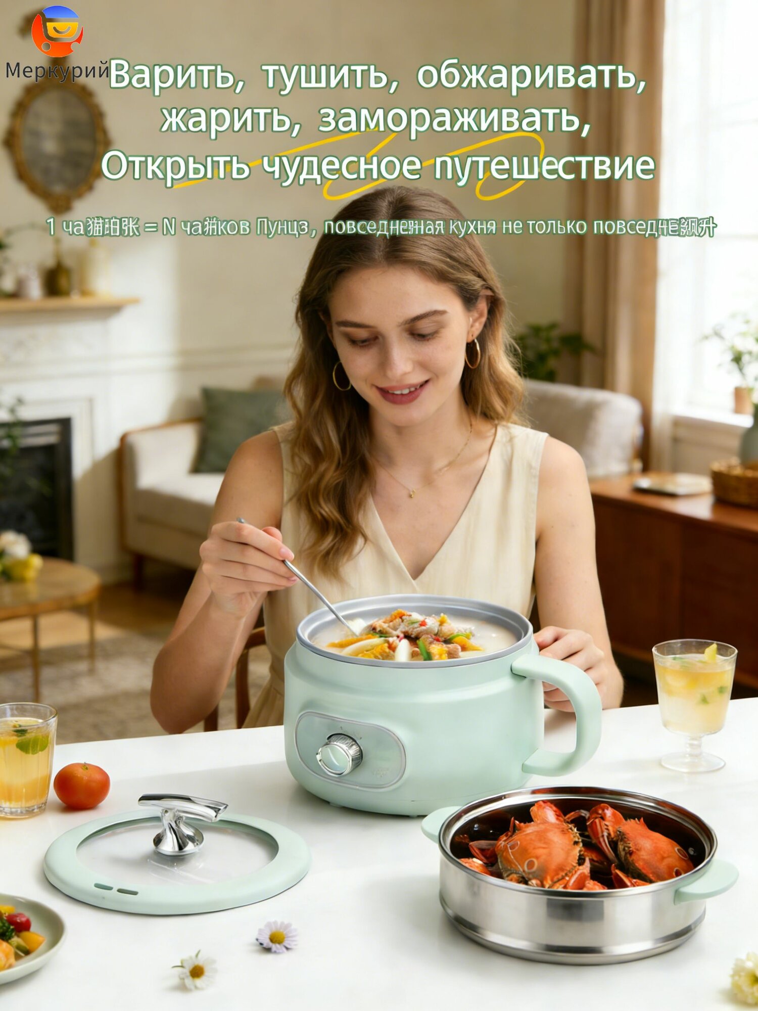 Маленькая электрическая кастрюля с одной ручкой, антипригарное покрытие, со вставкой для пароварки, для одного человека, в общежитие