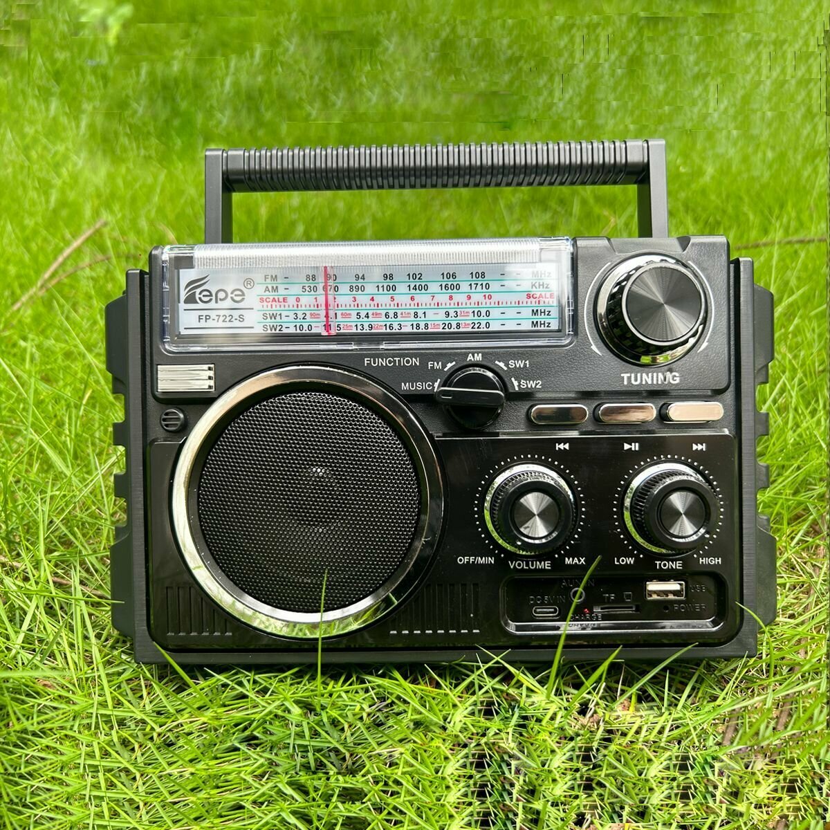 Солнечный Динамик BT, Мощный сабвуфер, Многополосный приемник Am FM Sw1-2, Поддержка радио, AUX USB TF Карта с телескопической антенной