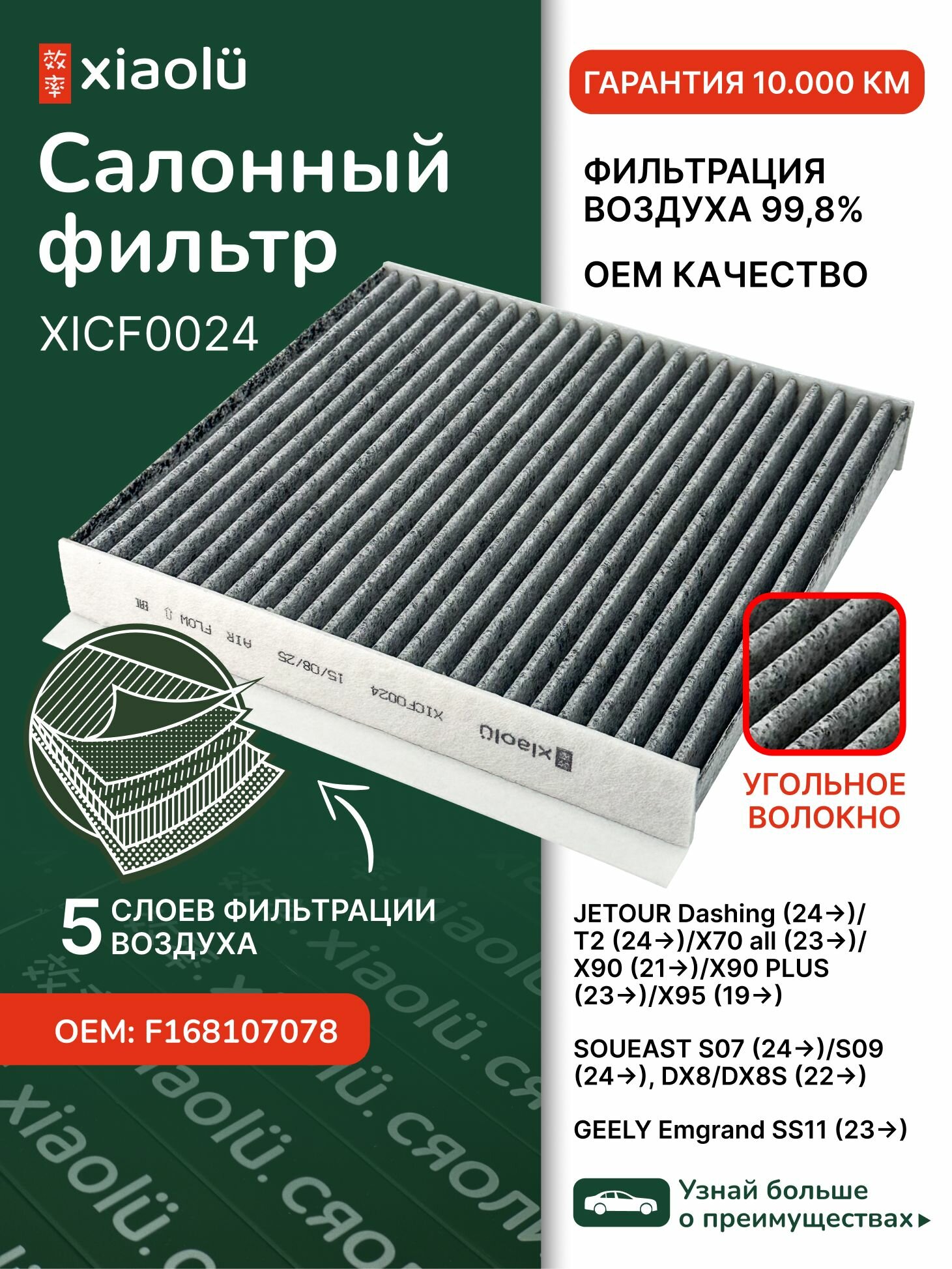 Фильтр салонный угольный JETOUR Dashing (24 )/T2 (24 )/X70 all (23 )/X90 (21 )/X90 PLUS (23 )/X95 (19 ), SOUEAST S07 (24 )/S09 (24 ), DX8/DX8S (22 ), GEELY Emgrand SS11 (23 )