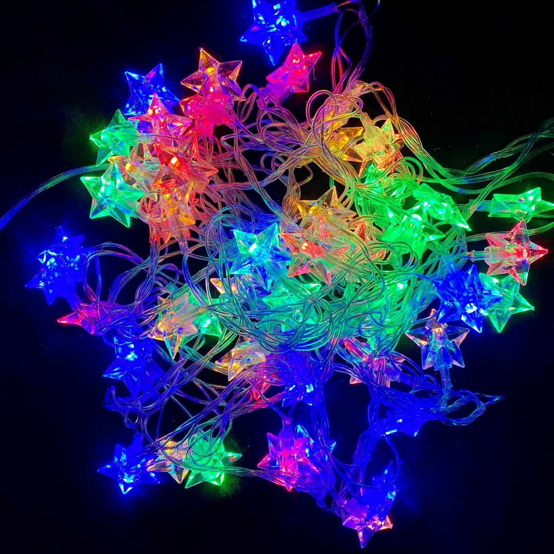Гирлянда LED "Звездочки" 50LED, 5м, 8 режимов, многоцветная, прозрачный шнур, TDM SQ0361-0049