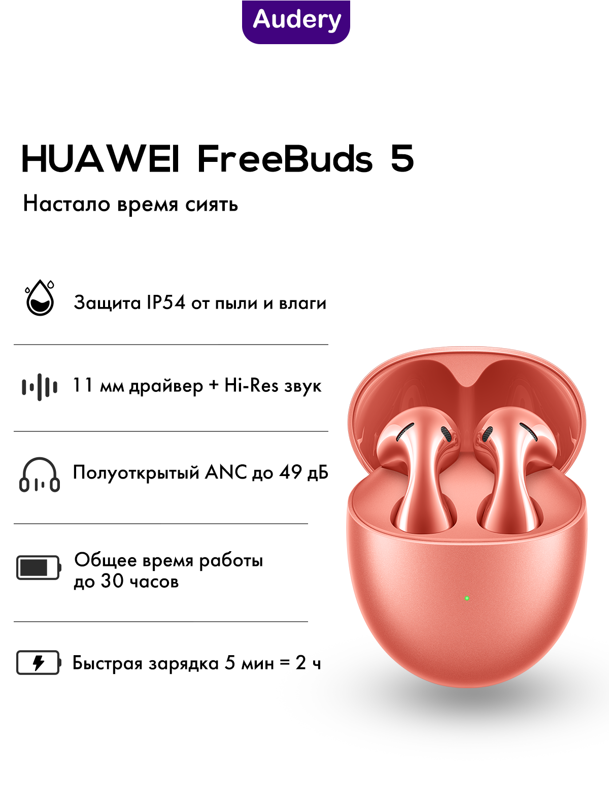 Беспроводные наушники HUAWEI FreeBuds 5 с Bluetooth, быстрой зарядкой и высоким качеством звука