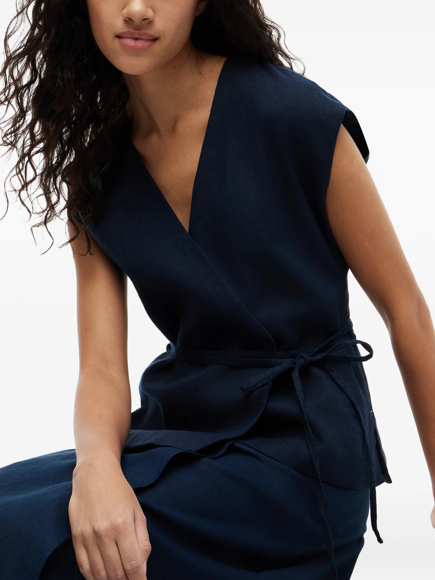 Пальто TOMMY HILFIGER Wrap-style belted waistcoat, размер 48 EU, blue — фото 1