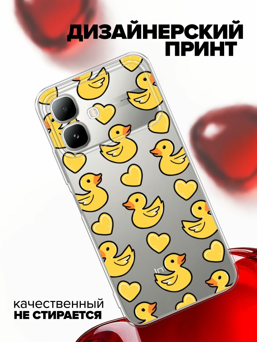 Силиконовый чехол на Infinix Smart 20 / Инфиникс Смарт 20 с принтом Желтые уточки и сердечки — фото 1