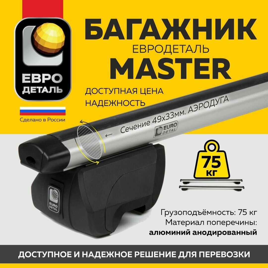 Багажник на крышу Eurodetal MASTER S для Land Rover Freelander I внедорожник 1998-2006 серый аэродинамический на классические рейлинги