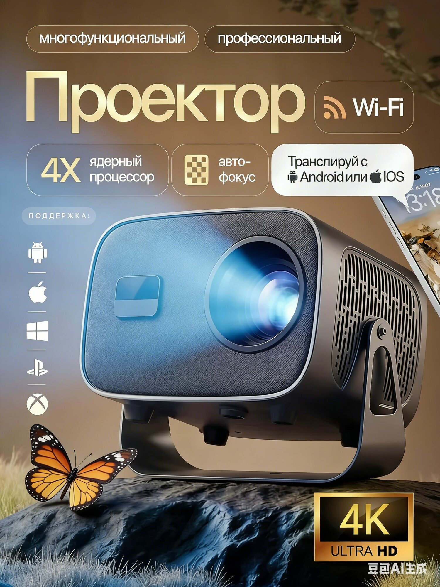 Гобо-проектор, черный, темно-серый