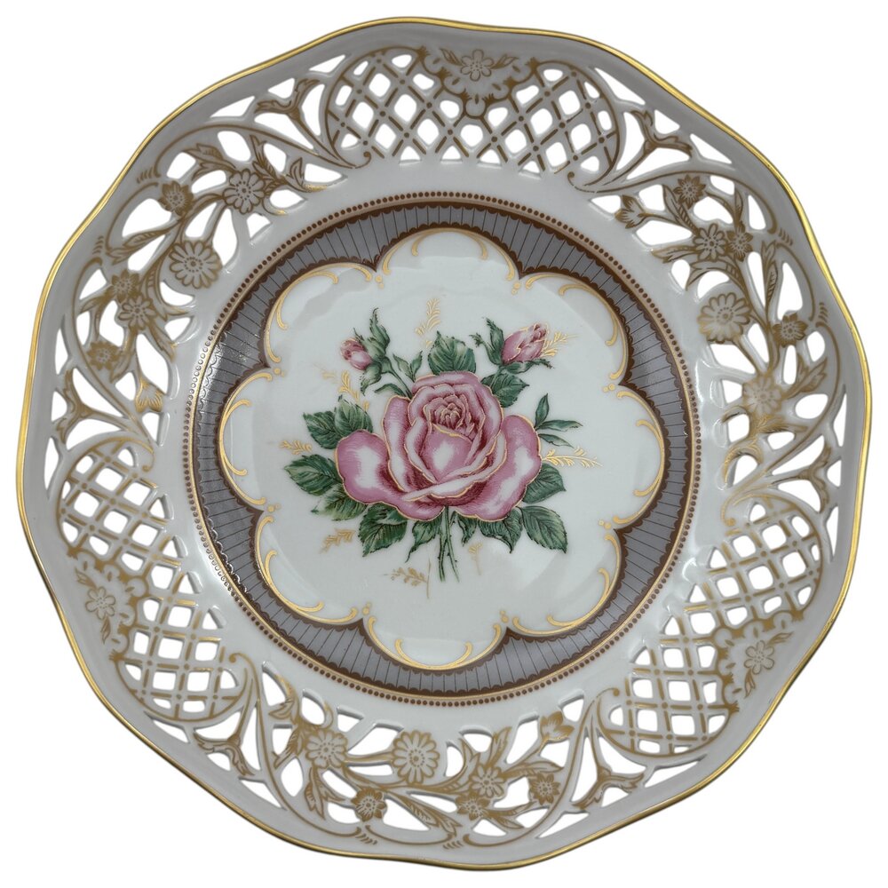 Сухарница "Роза", 18.5 см, фарфор прорезной, роспись, 1960-1970 гг, Schumann Arzberg, Германия