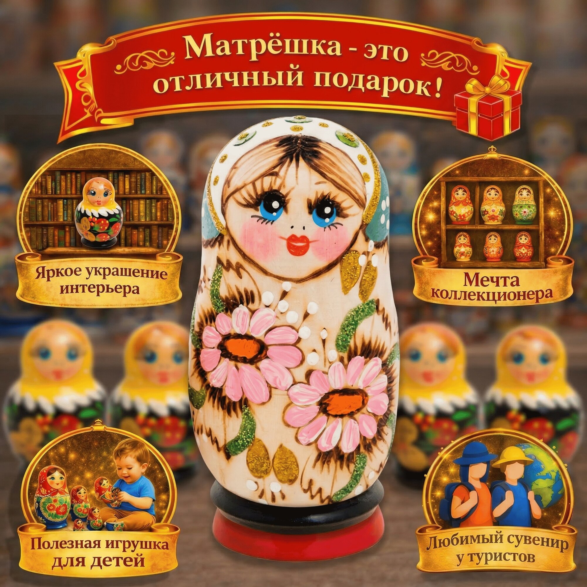 Матрешка Любаша и ромашки — фото 1