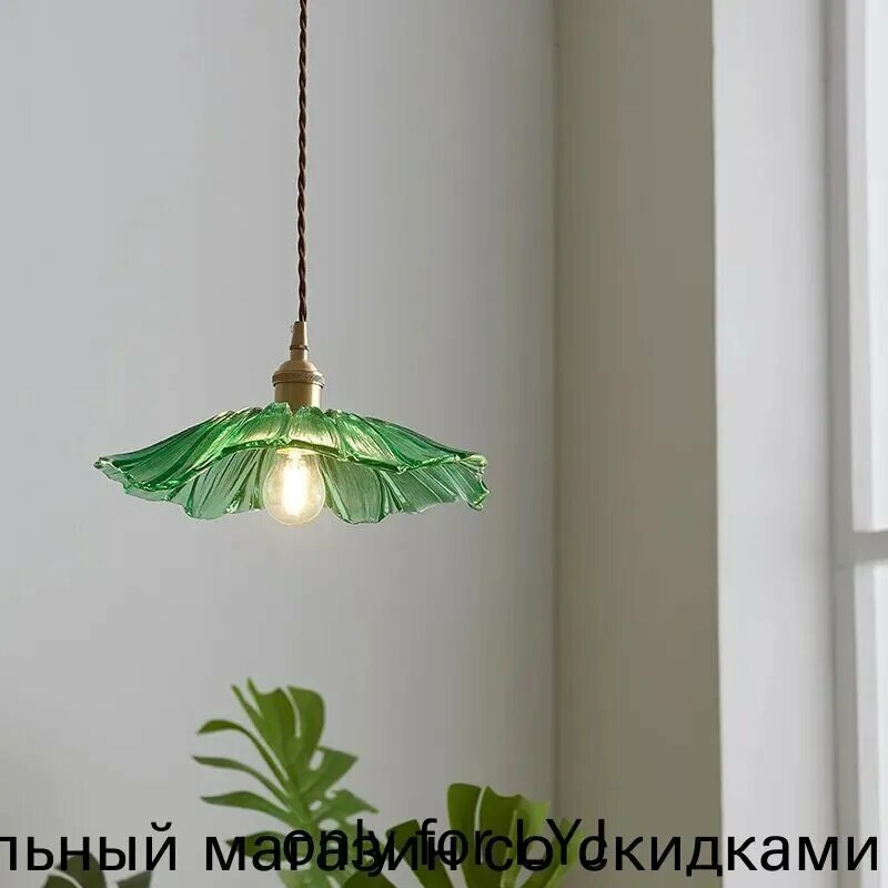 Люстра с абажуром в форме круга, зеленый, 1 лампа, теплый белый свет — фото 1