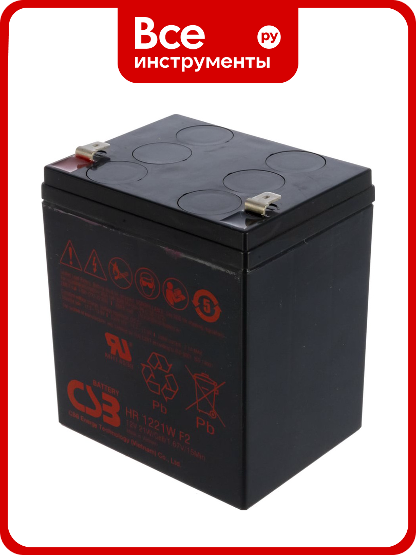 Аккумулятор CSB HR1221W, для ИБП, AGM, 5.25 А·ч, 12 В, 101.8x70x70 мм