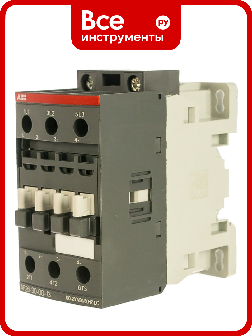 Контактор ABB AF26-30-00-13 с катушкой управления AC/DC, силовой трехполюсный, IP20 защита, монтаж DIN‑рейка