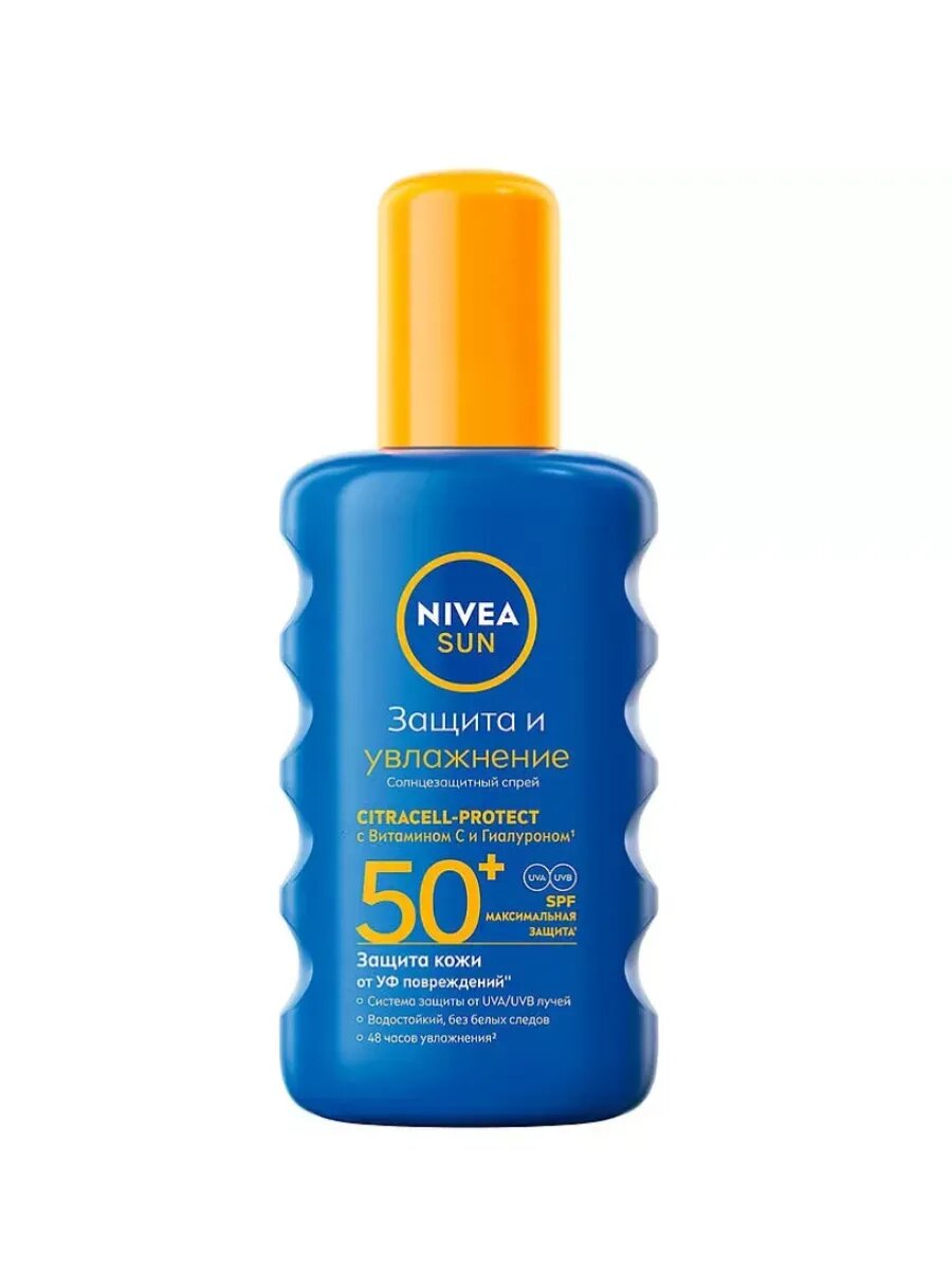 NIVEA Спрей для тела увлажняющий солнцезащитный Защита и увлажнение SPF 50+, 200 мл