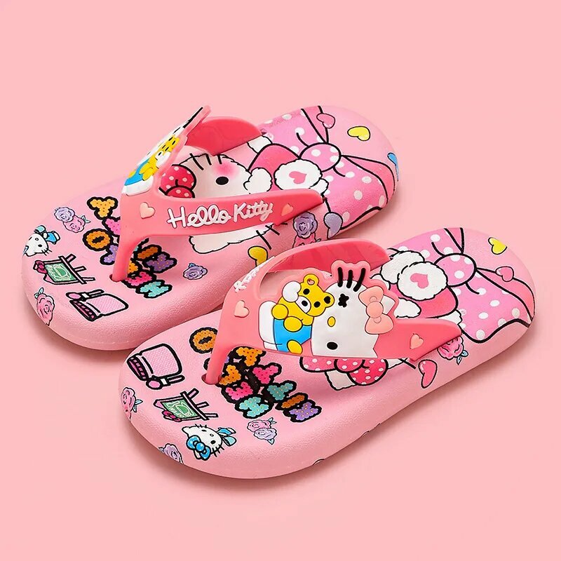 MINISO Шлёпанцы Hello Kitty и Sanrio для девочек, летняя мода, милый мультяшный стиль для прогулок на свежем воздухе, аниме, Размер обуви: 26-27