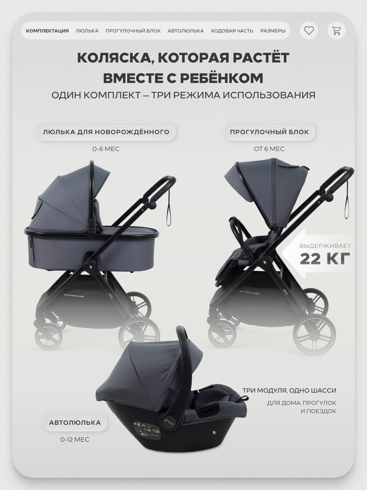 Коляска 3-в-1 Rant Basic WAVE RA164 Graphite — фото 1
