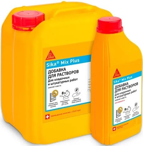 Добавка для Строительных Растворов Sika Mix Plus 1л Пластифицирующая и Стабилизирующая / Зика.