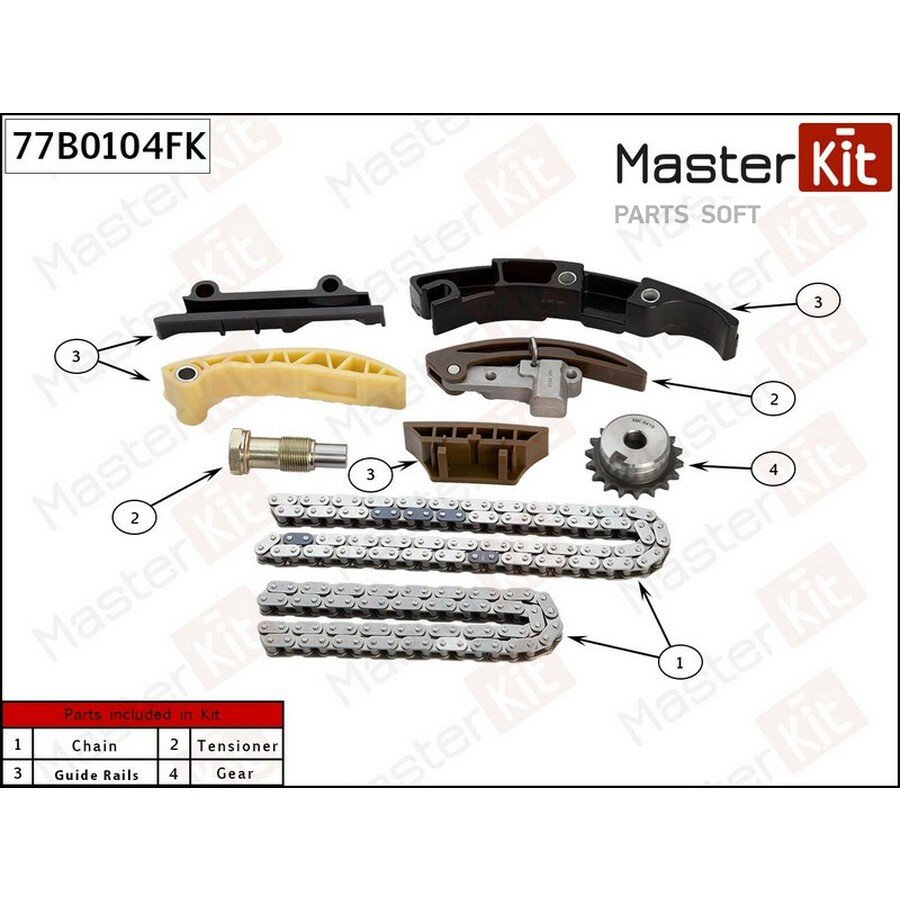 MASTERKIT 77B0104FK 77B0104FK Комплект цепи ГРМ Audi A3/Q7/Volkswagen Bora/Golf IV/Passat/Transporter V AZX/BDL/BKK/CFLA