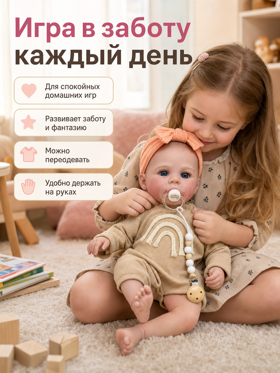 Кукла реборн 47 см, реалистичная кукла-младенец для девочек, можно купать — фото 1