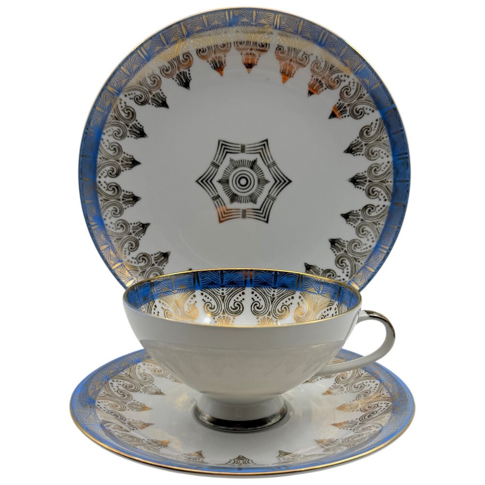 Чайное трио "Лазурный триумф", 150 мл, 1920-1940 гг, фарфор, позолота, Handel, Германия