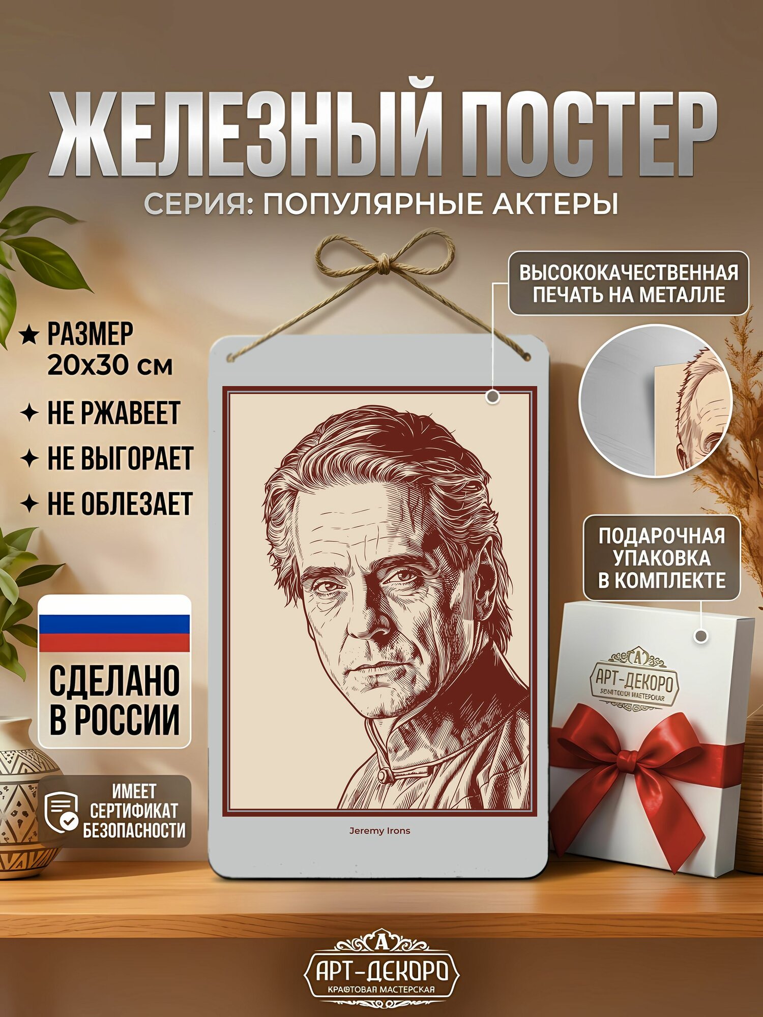 Железный постер Популярные актеры Джереми Айронс, подарочная упаковка в комплекте