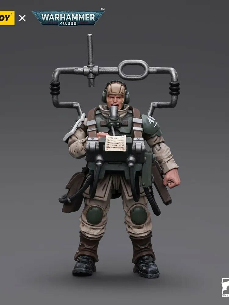 Подвижная фигурка JOYTOY Warhammer 40K 1/18 Action Figures Astra Militarum Cadian Command Squad Veteran with Master Vox