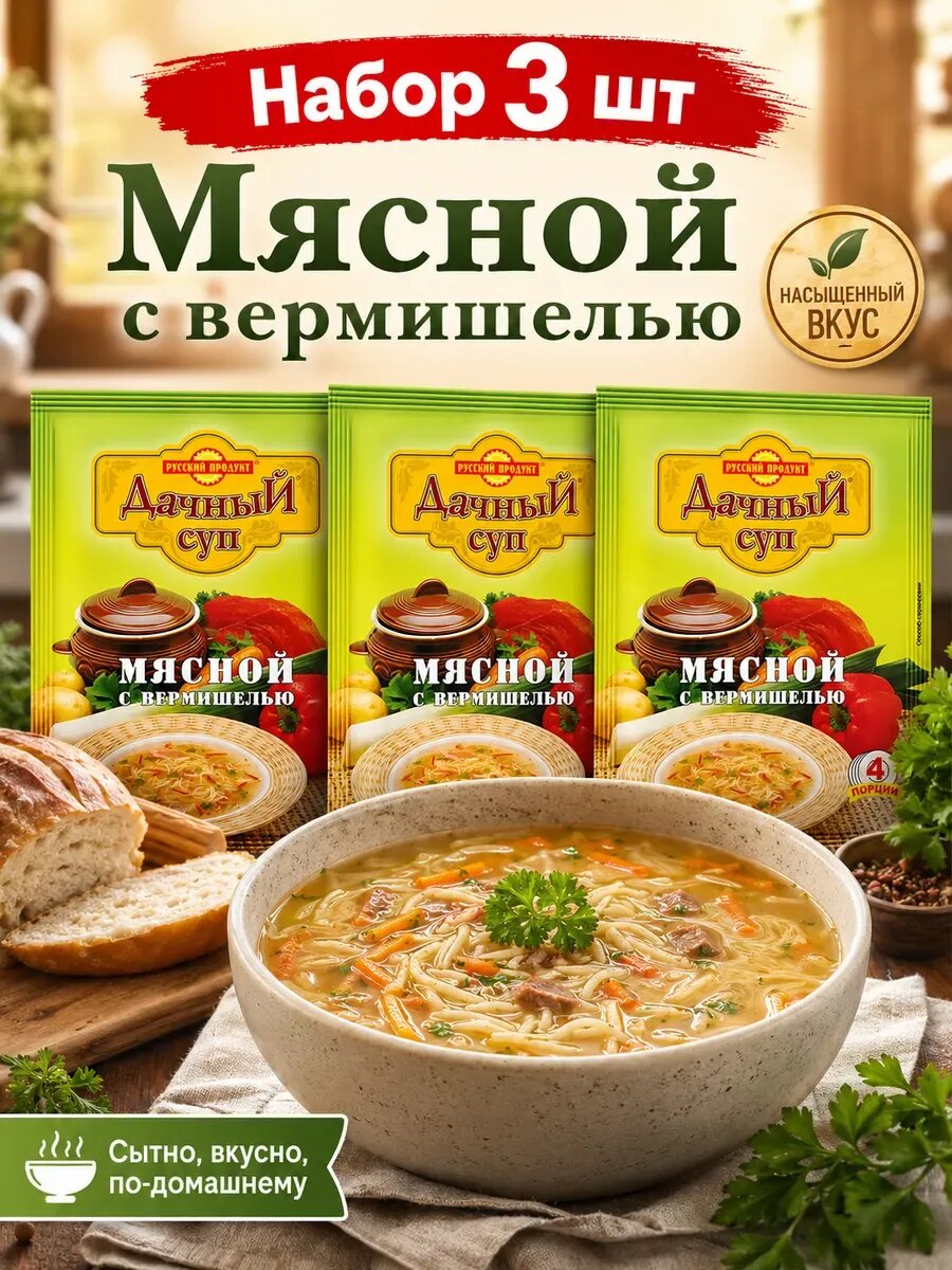 Набор 3 шт. Суп Дачный сезон мясной с вермишелью 60 г